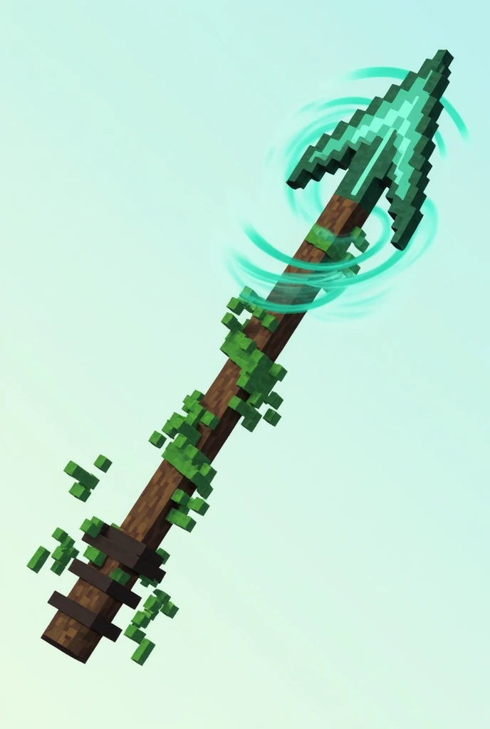 "A long spear in Minecraft style with a swirling, wind-infused blade ...