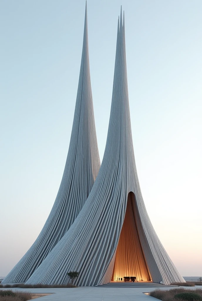 Structure of a church made only with metal tubes, in the shape of two ...