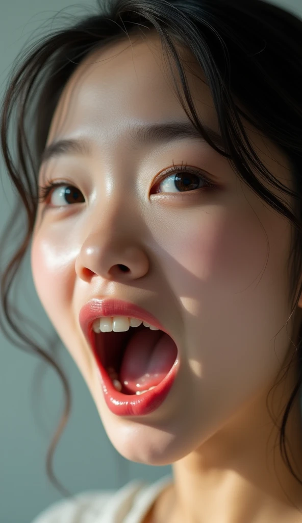 Asian Girl Face close-up Open your mouth wide - SeaArt AI