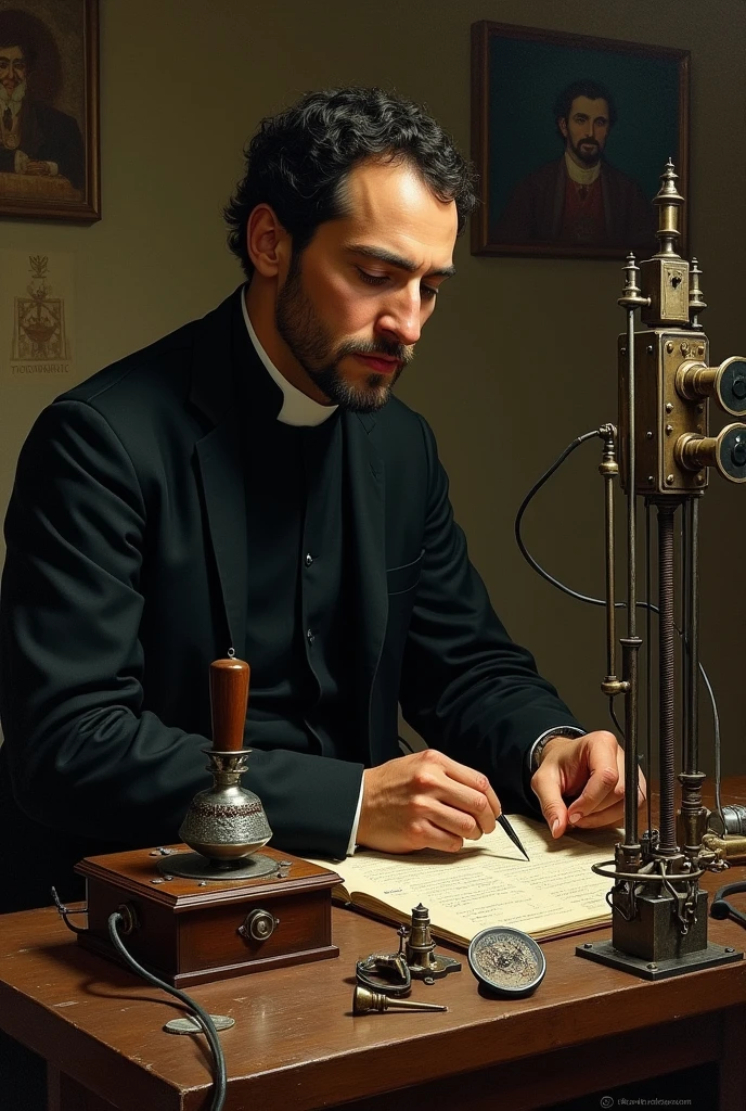 Father Roberto Landel de Moura doing electronic experiments inventing ...