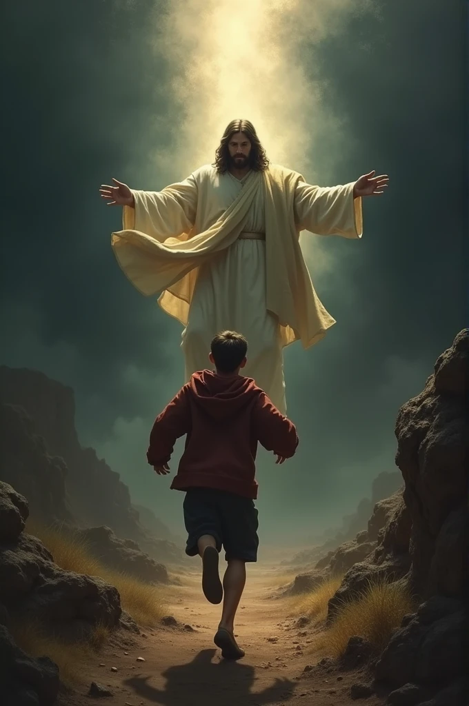 I created a young man running towards the arms of Jesus in an ...