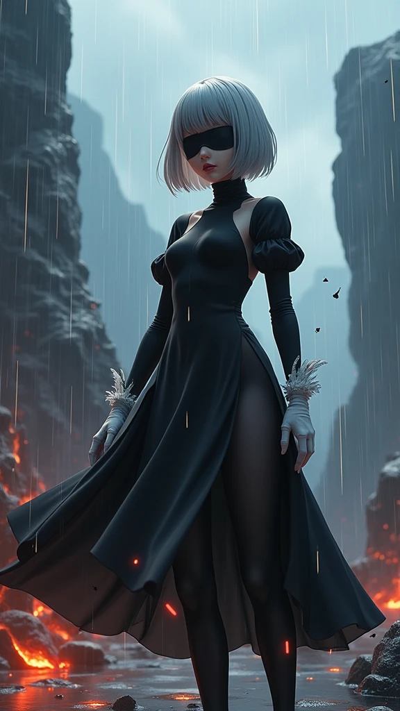(rear view, backside view),2B Nier Automata,Bobcut, Gray Hair - SeaArt AI