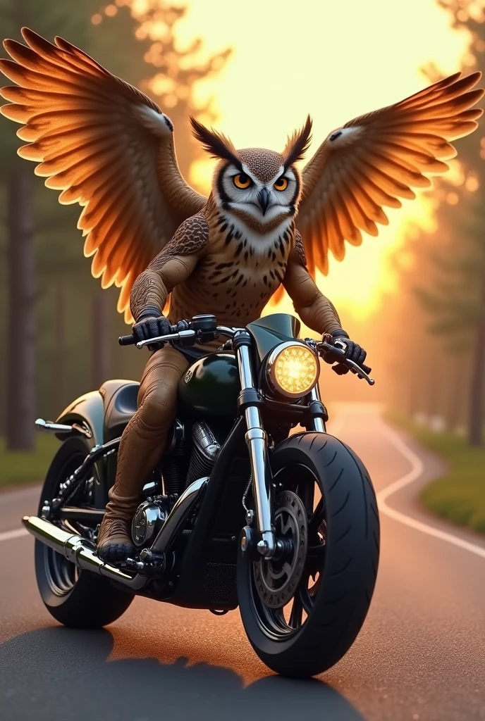 Owl on motorcycle - SeaArt AI