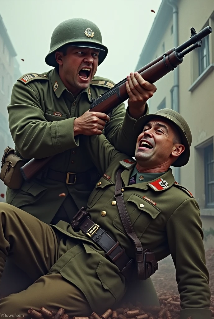 German soldier stabbing a Soviet soldier, World War II - SeaArt AI