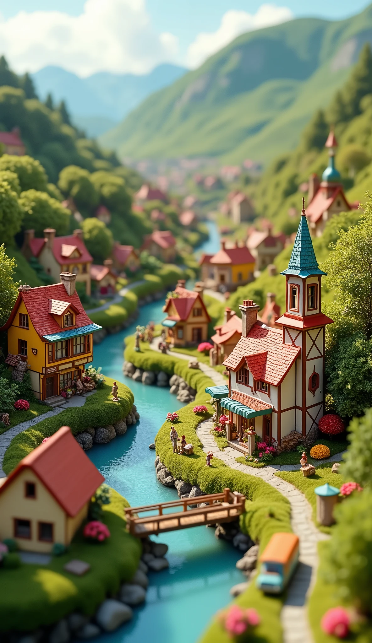 There is a small town with a river running through it - SeaArt AI