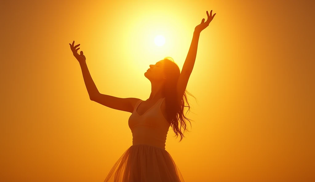 A woman raising her hands as if trying to reach the sun. frog eye angle ...