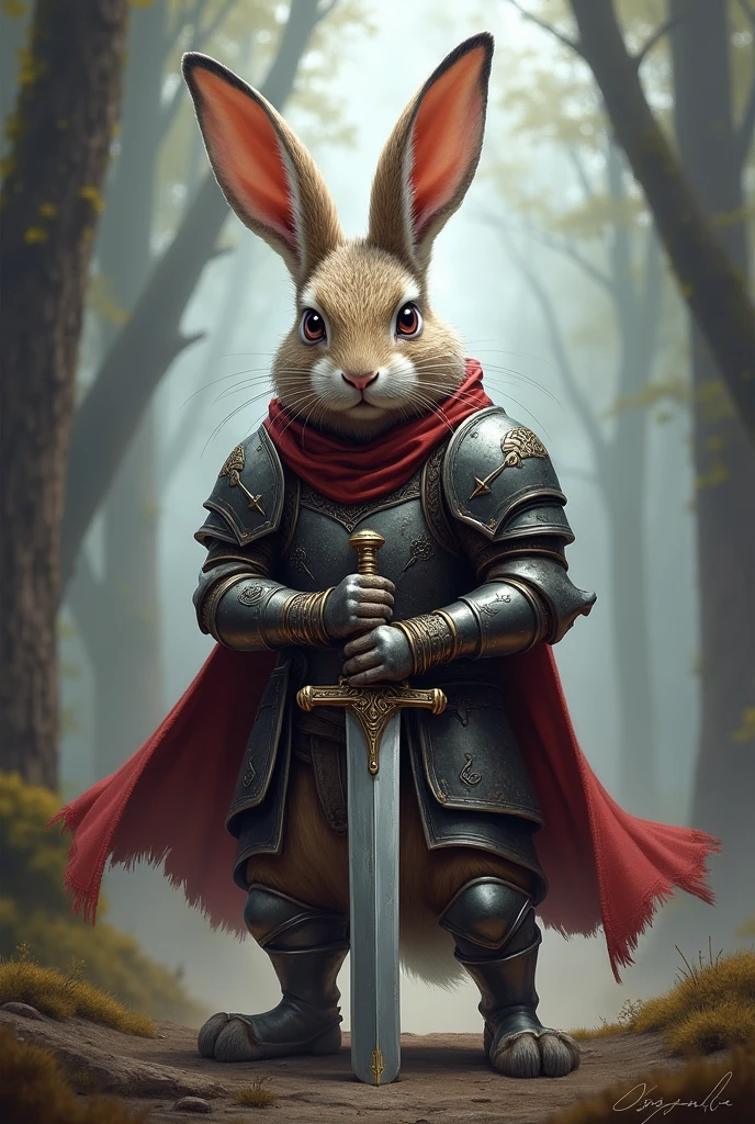 A rabbit in armor holding a sword - SeaArt AI