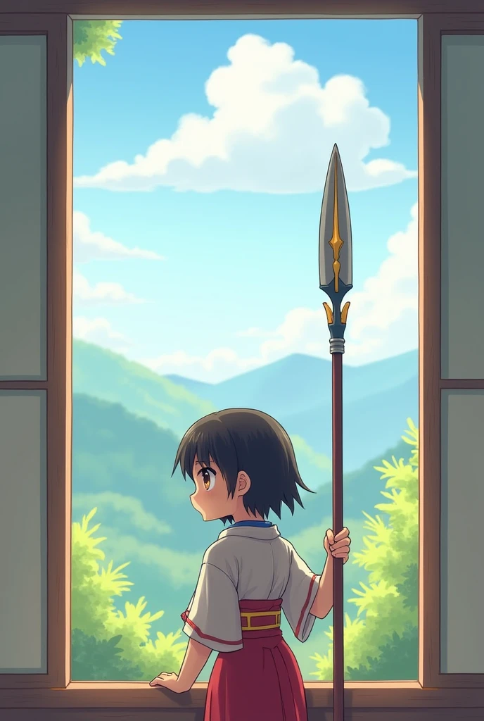 Draw someone looking out of a window wearing a sarisa, easy anime style ...