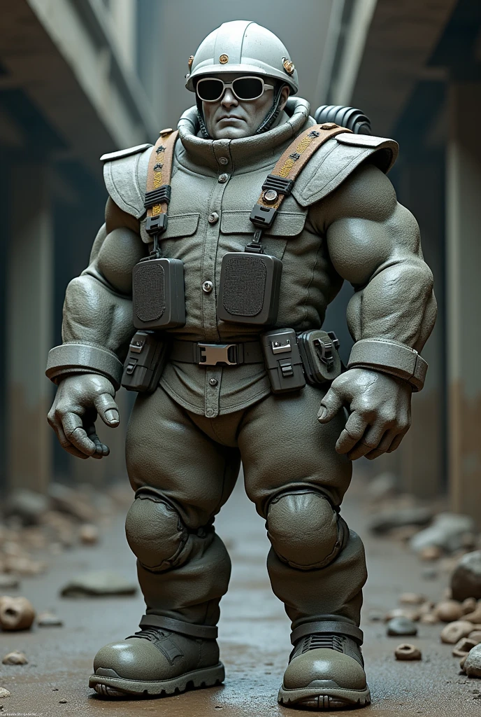 A rock man in a lead uniform wearing glasses and a white helmet - SeaArt AI