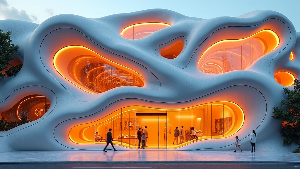 "Generate a futuristic building facade with an organic, biomorphic ...