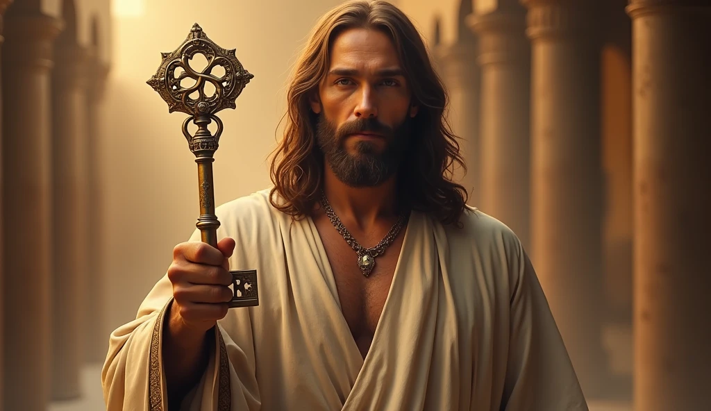 Generate a realistic image of Jesus Christ demonstrating the key to ...