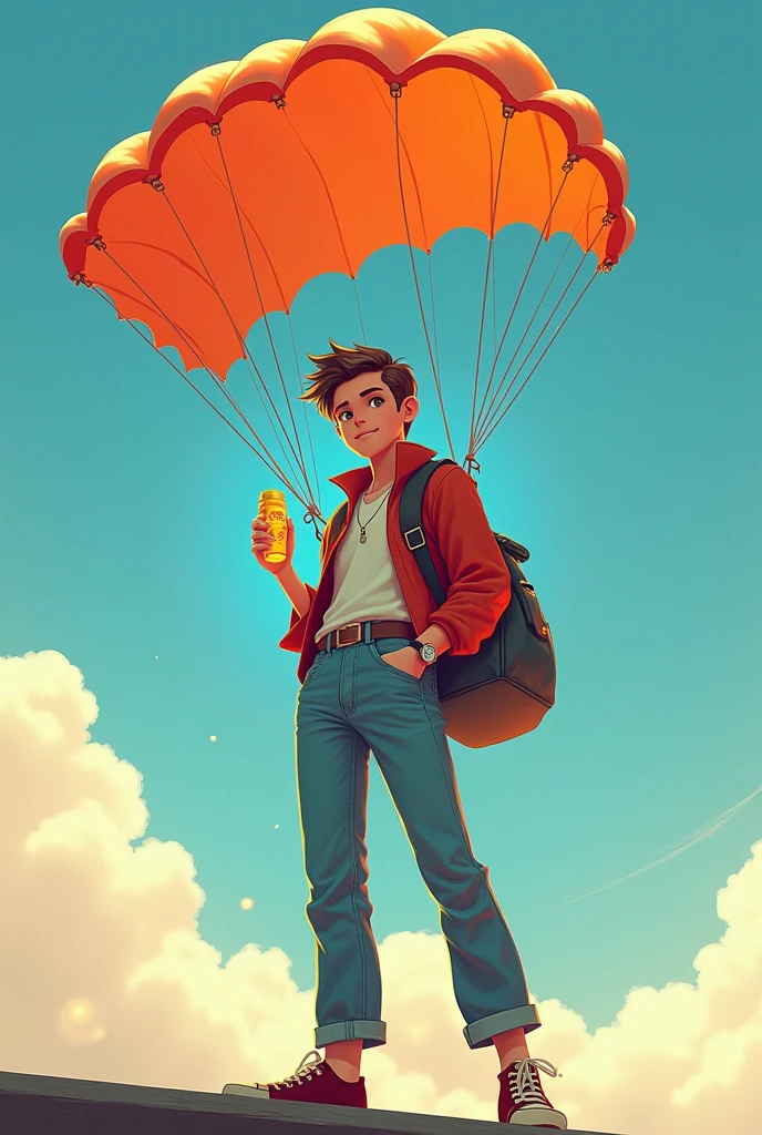 Picture a young, confident character with bright eyes, standing ...