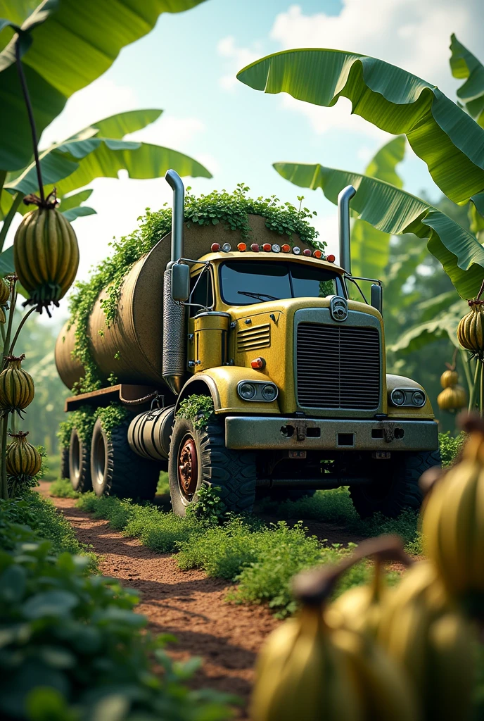 Combine the truck and a banana plantation theme - SeaArt AI