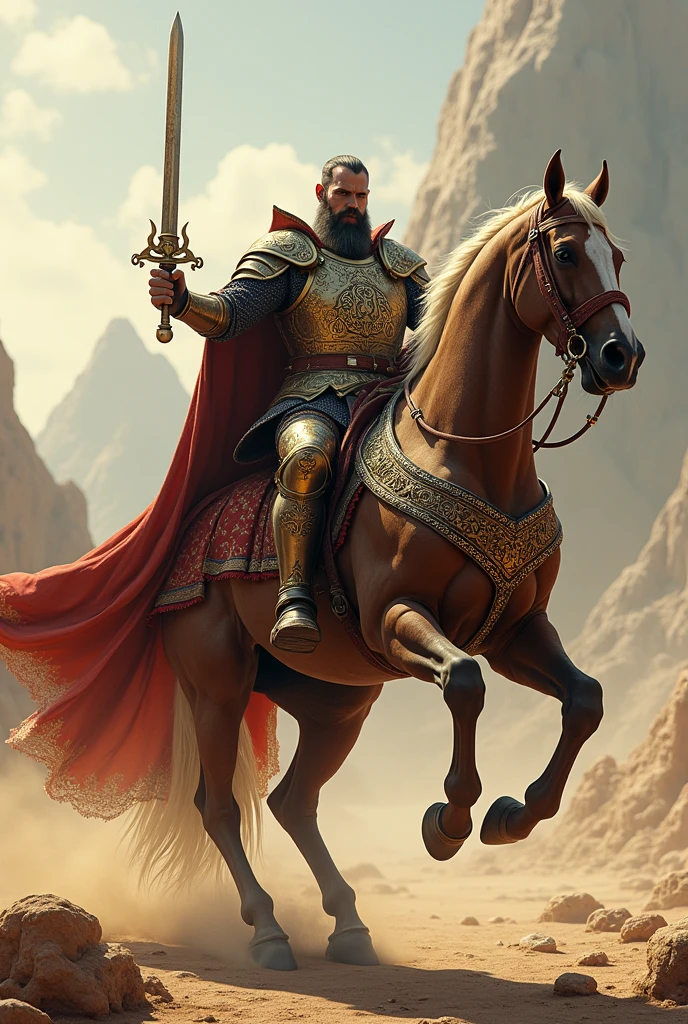 Muslim knight, strong man, riding horse, - SeaArt AI