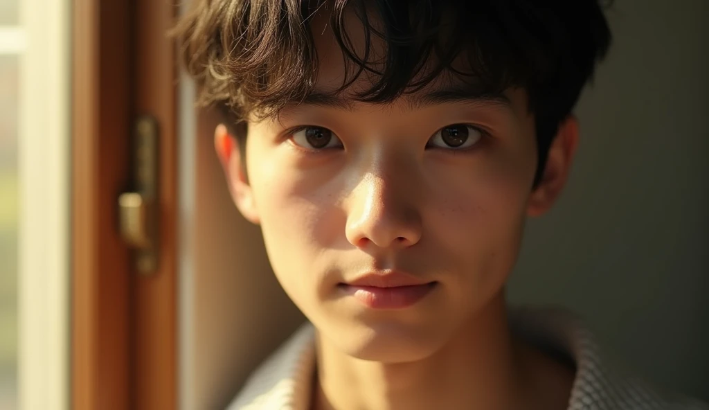 A close-up of the young man’s face, now softened and serene, with a ...