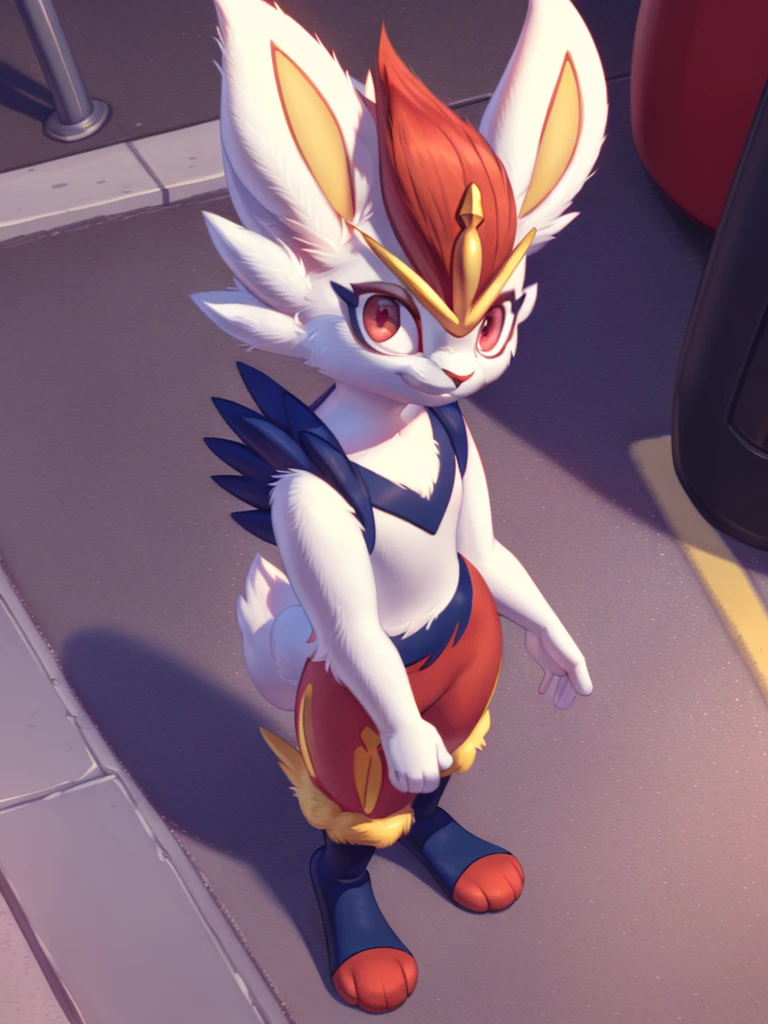 Cinderace, female, full body, red eyes, (soft shading), 4k, hi res ...