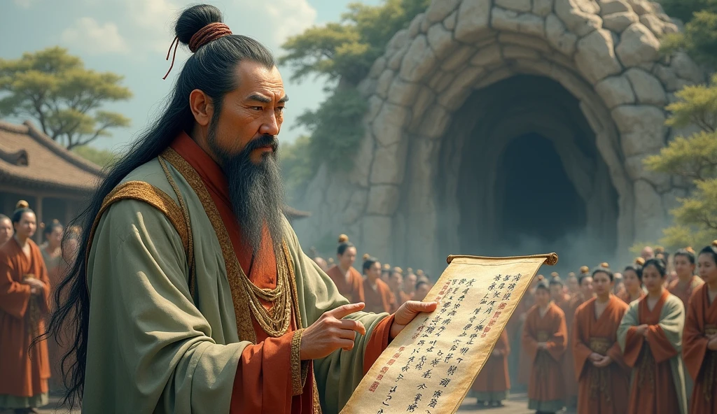Ancient Chinese Patriarch，Holding the ancient scroll，Slowly telling the ...