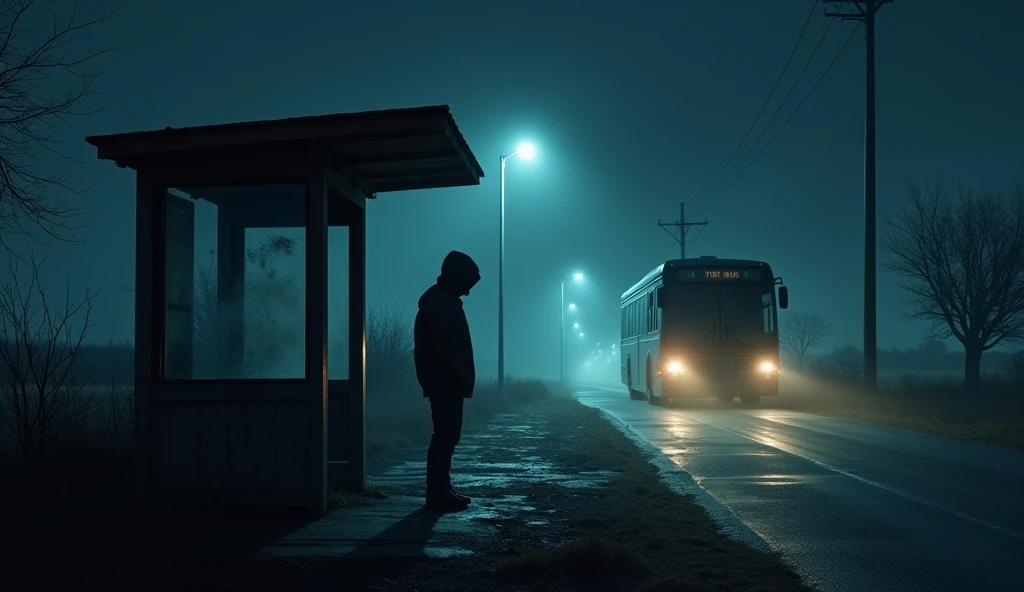 Creepy bus stop at night: A lonely bus stop in the middle of nowhere ...