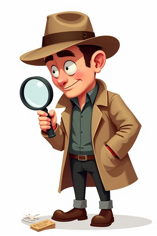 Illustration of a male detective looking through a magnifying glass ...