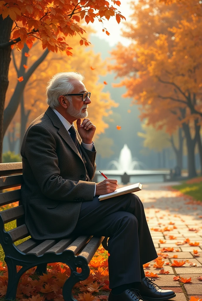 A mathematician sitting in a park during autumn season - SeaArt AI