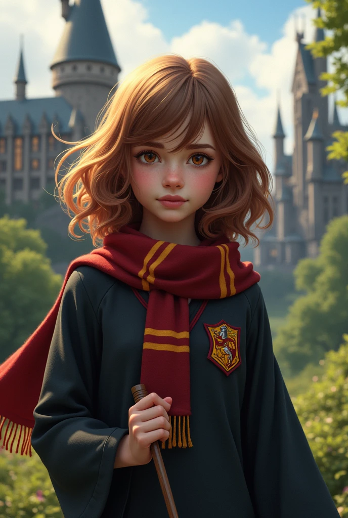 A Griffindor girl with medium leigh brown hair - SeaArt AI