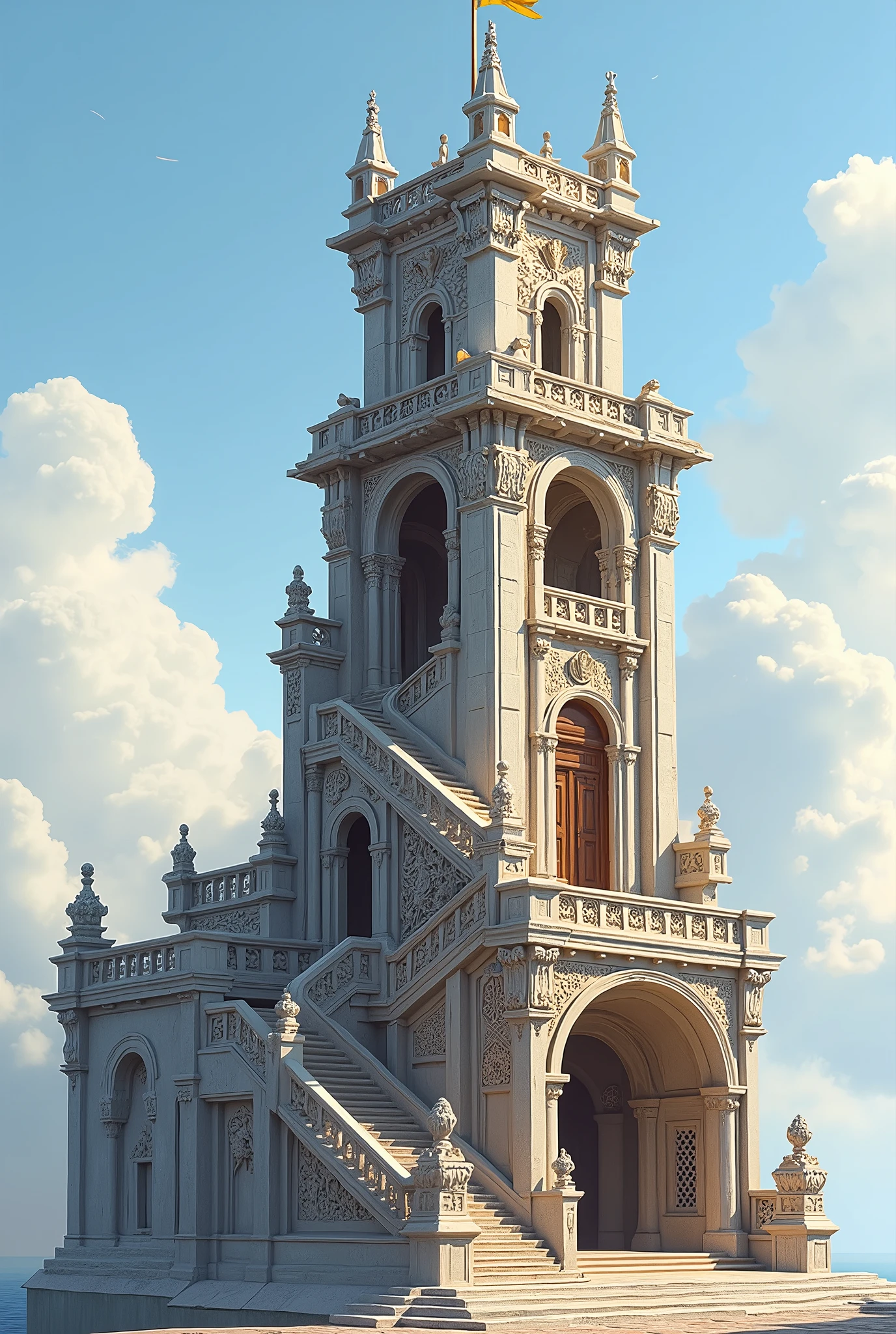 There is a large white building with a clock tower on top - SeaArt AI