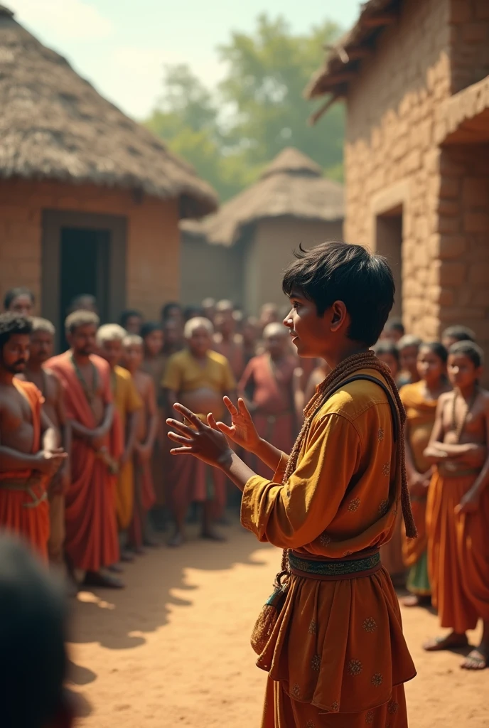 20 Young Mohan informing the villagers - SeaArt AI