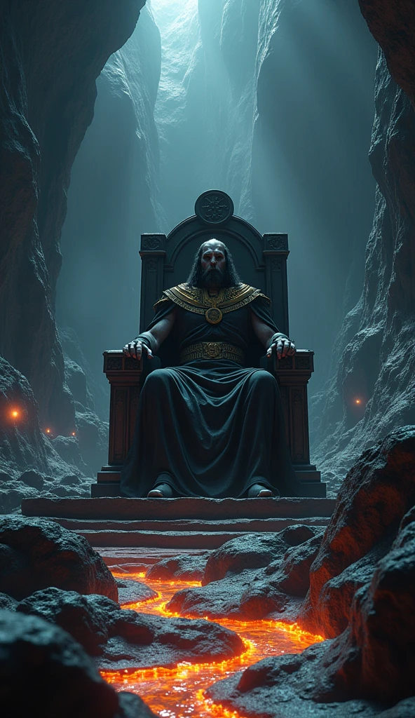 "Hades, the Greek god of the underworld, seated on a majestic ebony ...