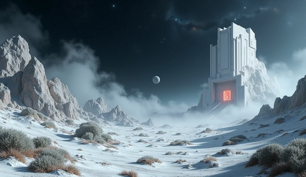 Cinematic shot of an eerie, otherworldly alien landscape, where ...