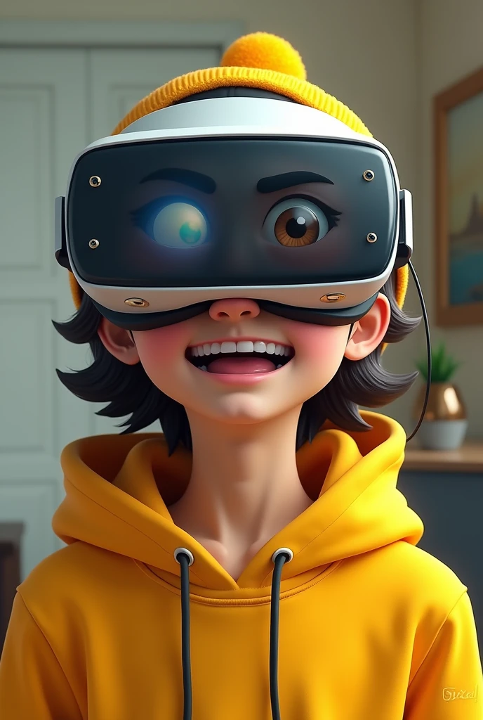 Create video game image yellow sweatshirt hat with a pair of virtual ...