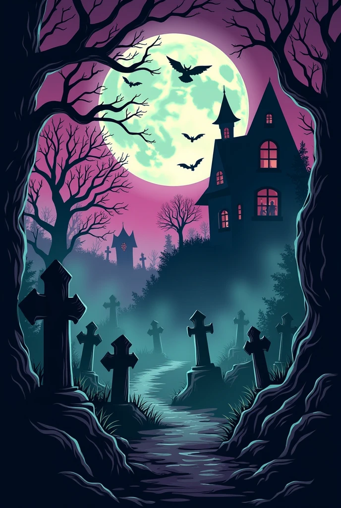 Design an eye-catching horror-themed wallpaper for a T-shirt - SeaArt AI