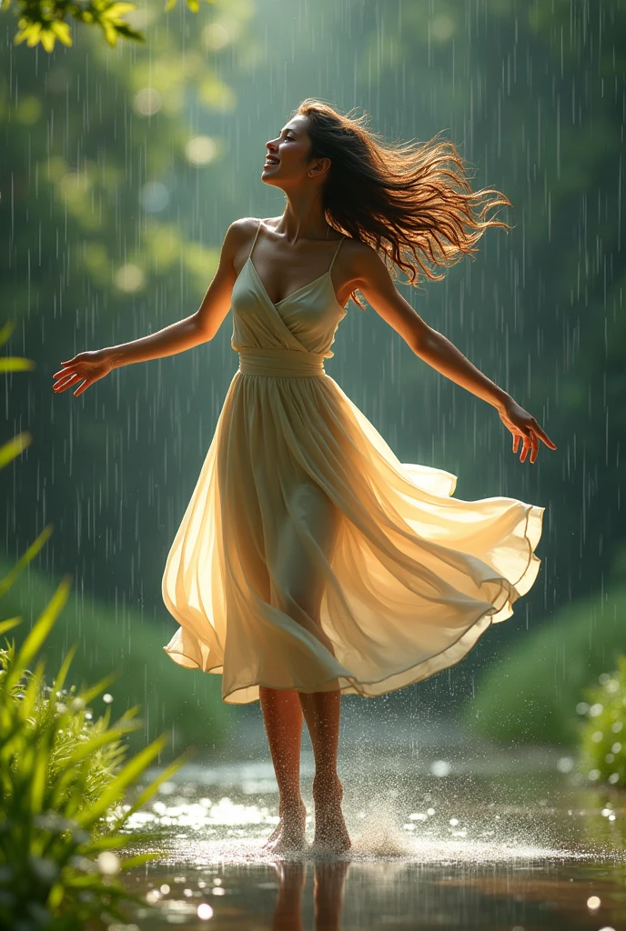 30 years old, Girl dancing under rain... - SeaArt AI