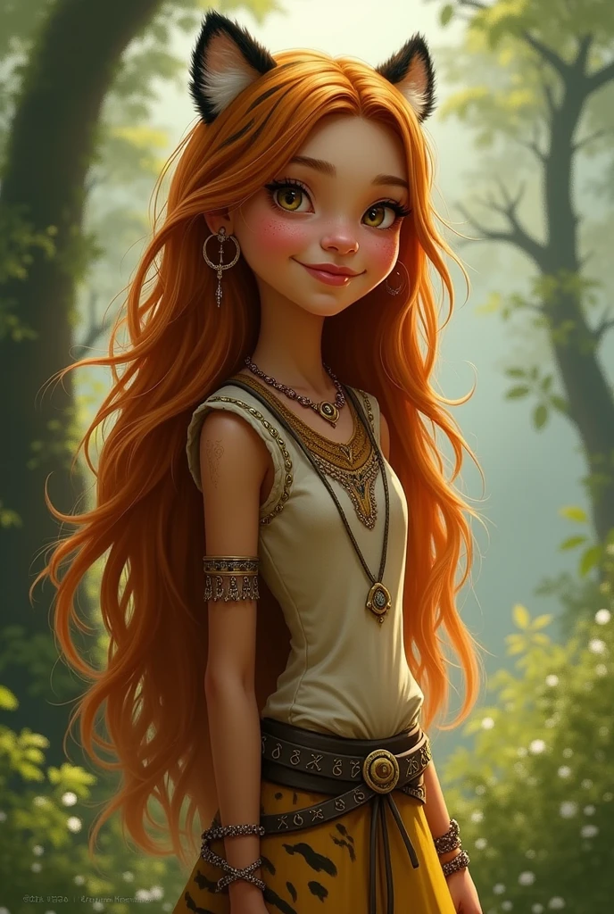 Ainna is a girl, Long wavy hair, It is made of tigress skin - SeaArt AI