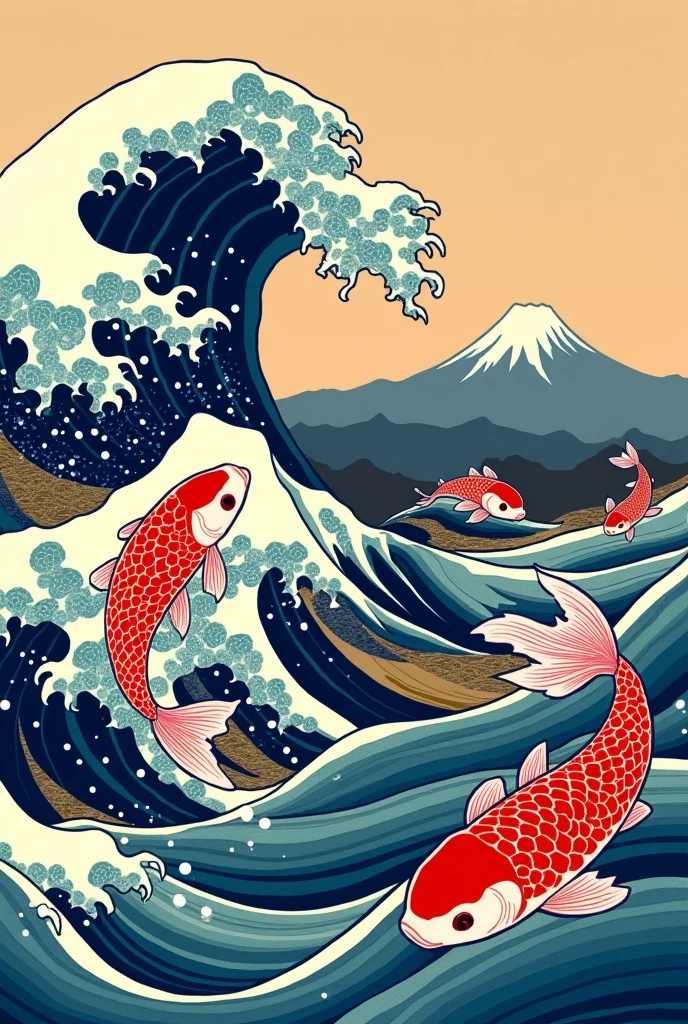 Ukiyo-e style parody of "The Great Wave off Kanagawa", A3 landscape ...