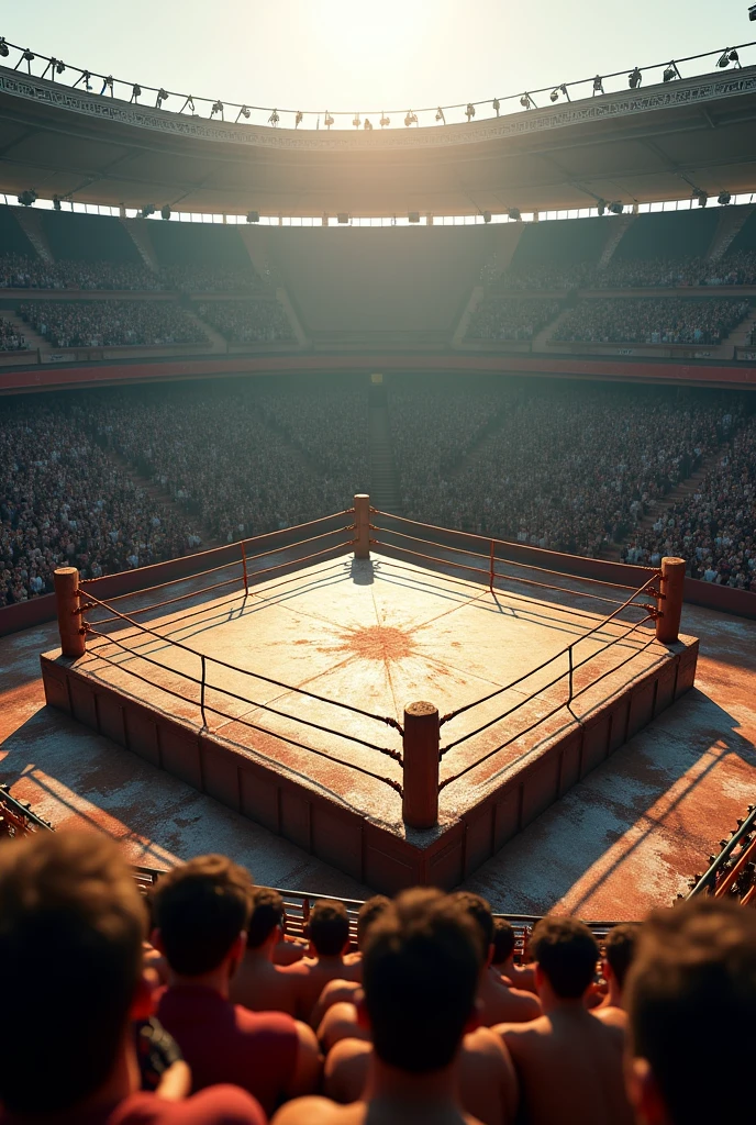 Make an ultra realistic image of a fighting ring from a distance ...