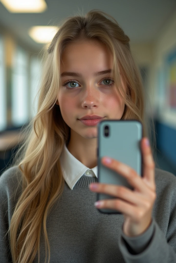 White girl mirror selfie without full face school girl real - SeaArt AI
