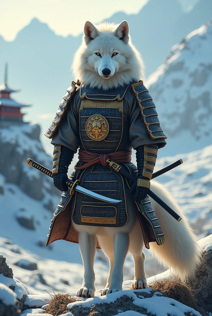 White wolf as samurai - SeaArt AI