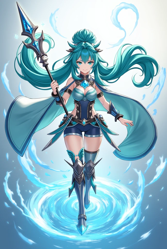 Saphina has long, teal hair with aqua highlights , flowing braids ...