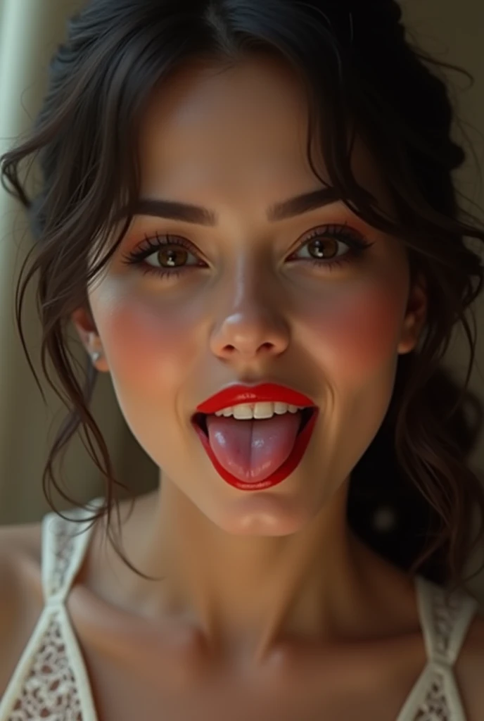 Beautiful woman mouth open tongue out - SeaArt AI