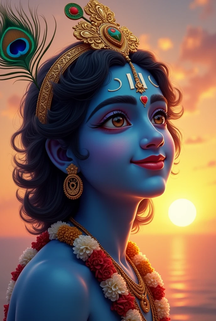 An adult Lord Krishna is depicted with a striking dark blue complexion ...
