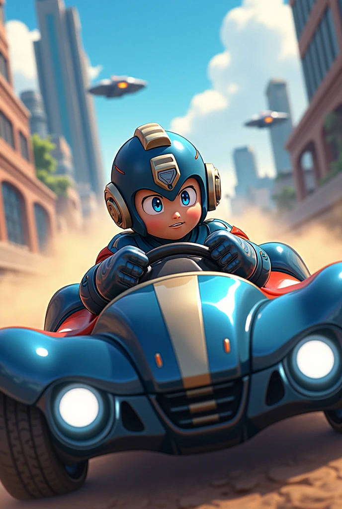 Megaman Dust man driving a car - SeaArt AI