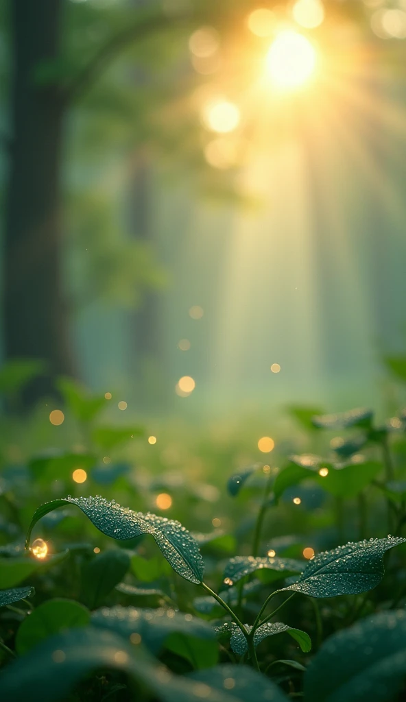 Imagine tiny drops of dew falling from emerald green leaves at dawn ...