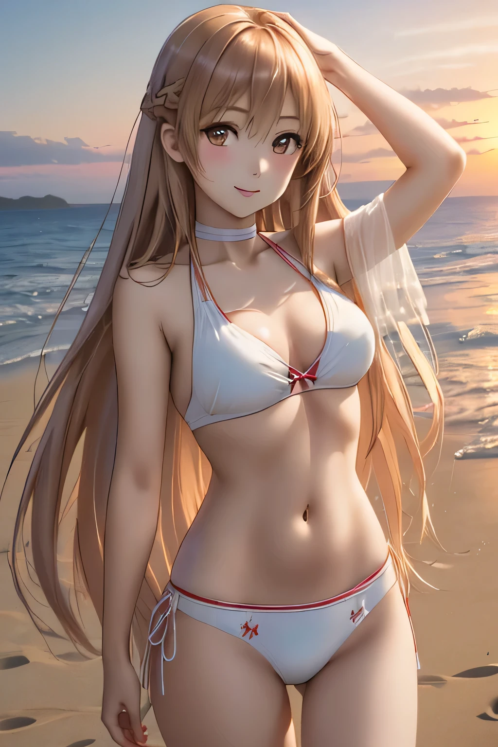 Anime Girl In A Bikini On The Beach At Sunset Seaart Ai