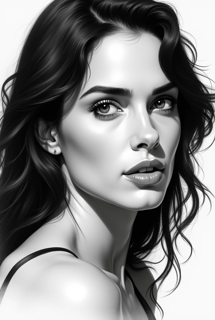 Jennifer Connelly drawn in black and white. - SeaArt AI