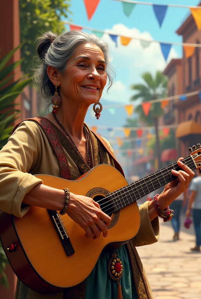 Gladys Moreno, a traditionalist from Santa Cruz with a guitar - SeaArt AI