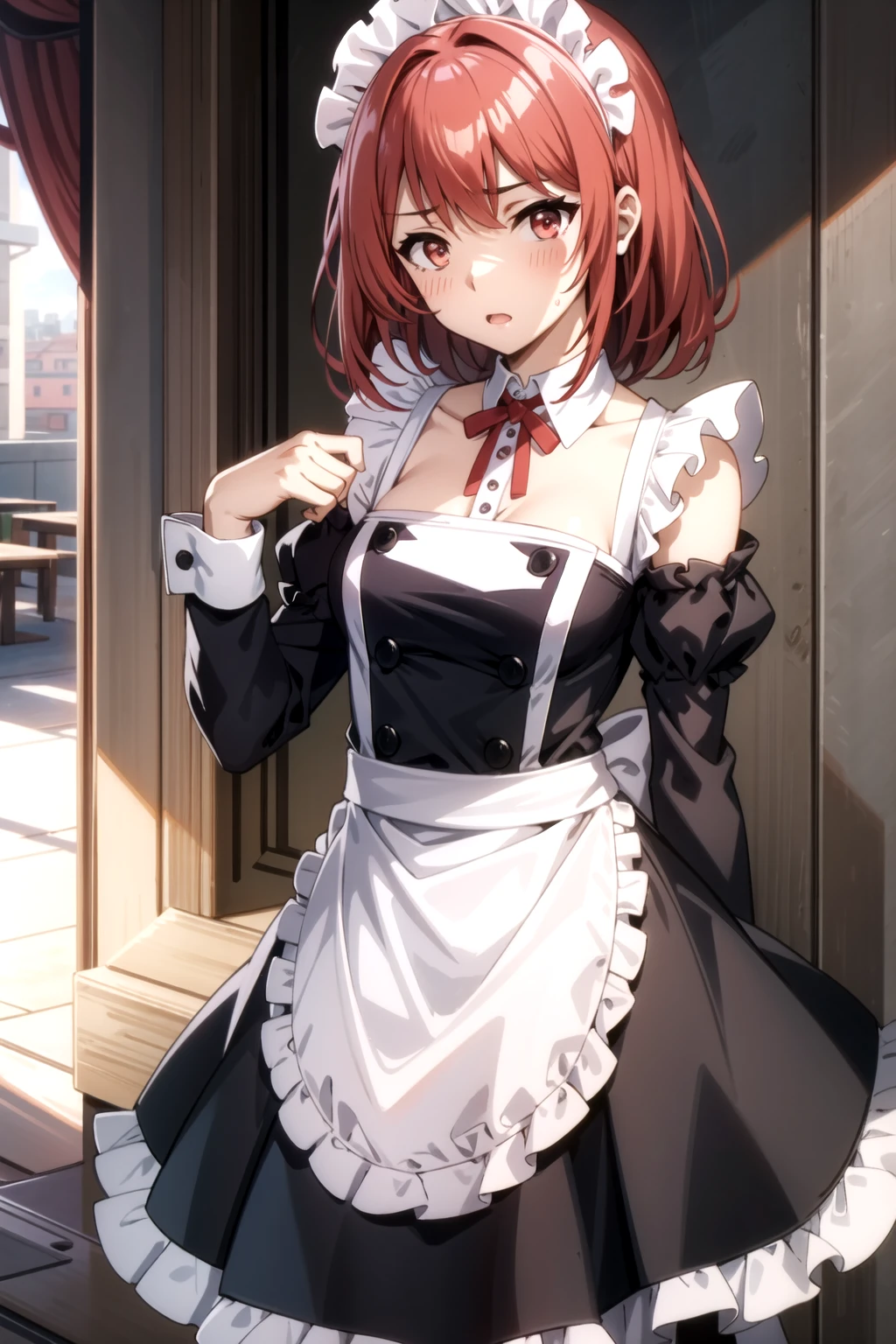 Red cheeks, (Medium Breasted), Maid's Headdress, Miniskirt Maid - SeaArt AI
