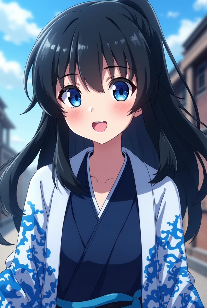 Screenshot of kimetsu no yaiba make a black haired girl. He has blue ...