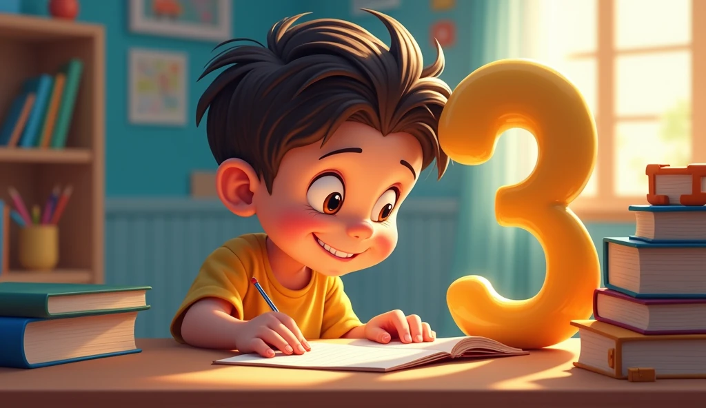Cartoon boy reading numerical digit - SeaArt AI