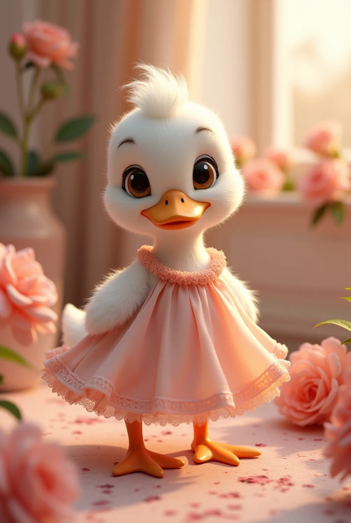 Cute 3d duck in women's clothing in a romantic setting - SeaArt AI