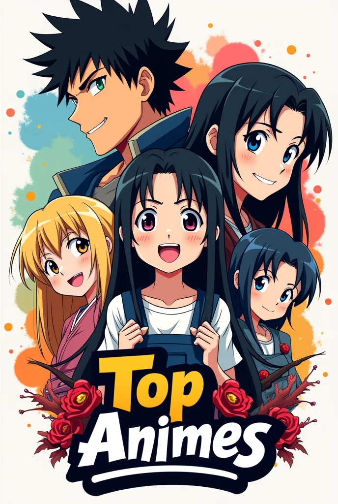 Create a logo, put the words Top Animes, add anime characters - SeaArt AI
